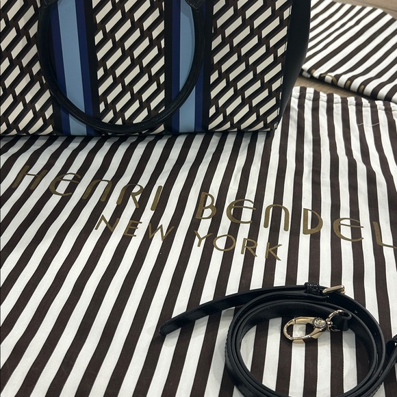 henri bendel | Bags | Elegant Black Blue And Brown Patterned Tote Bag ...